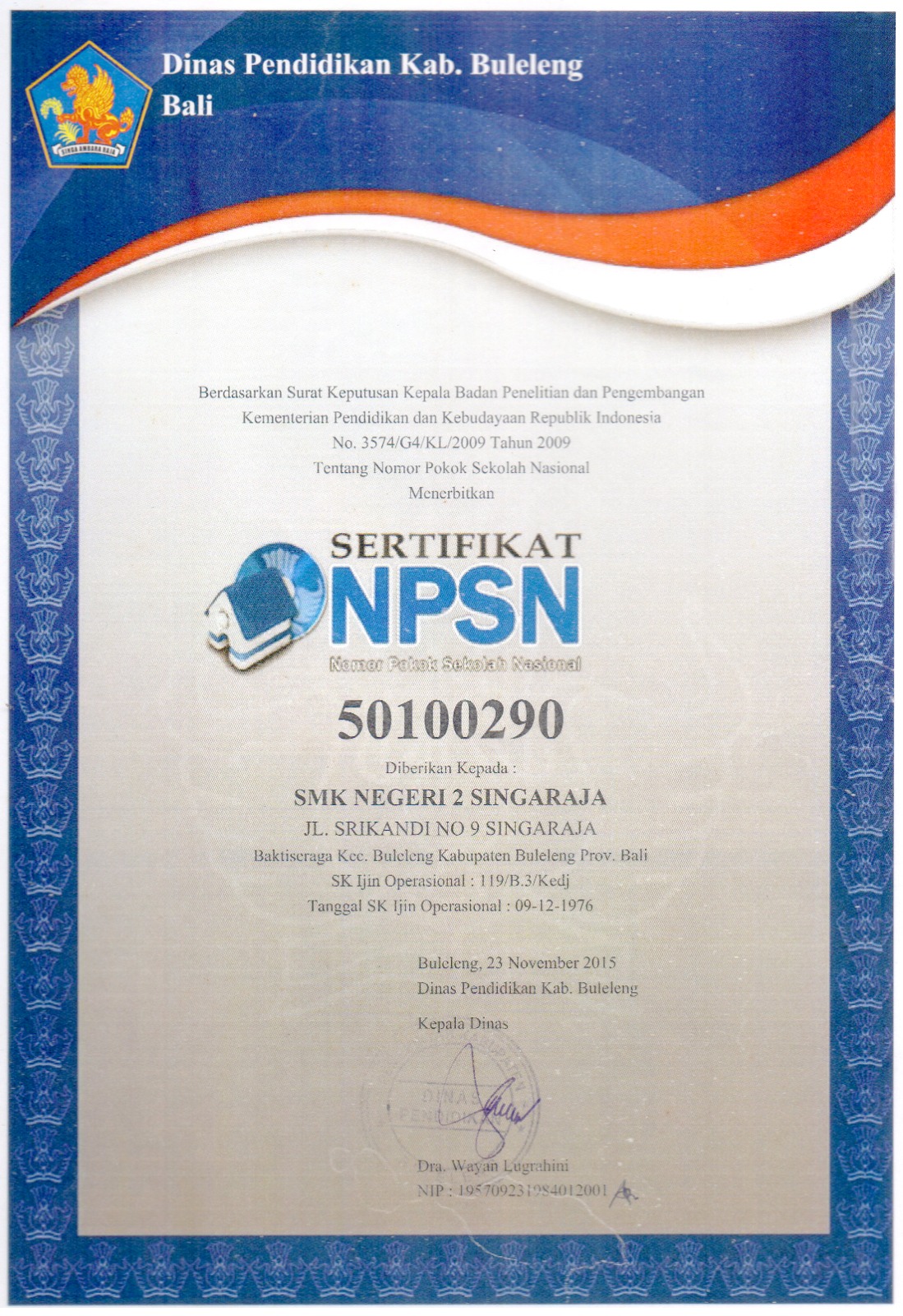 SERTIFIKAT NPSN